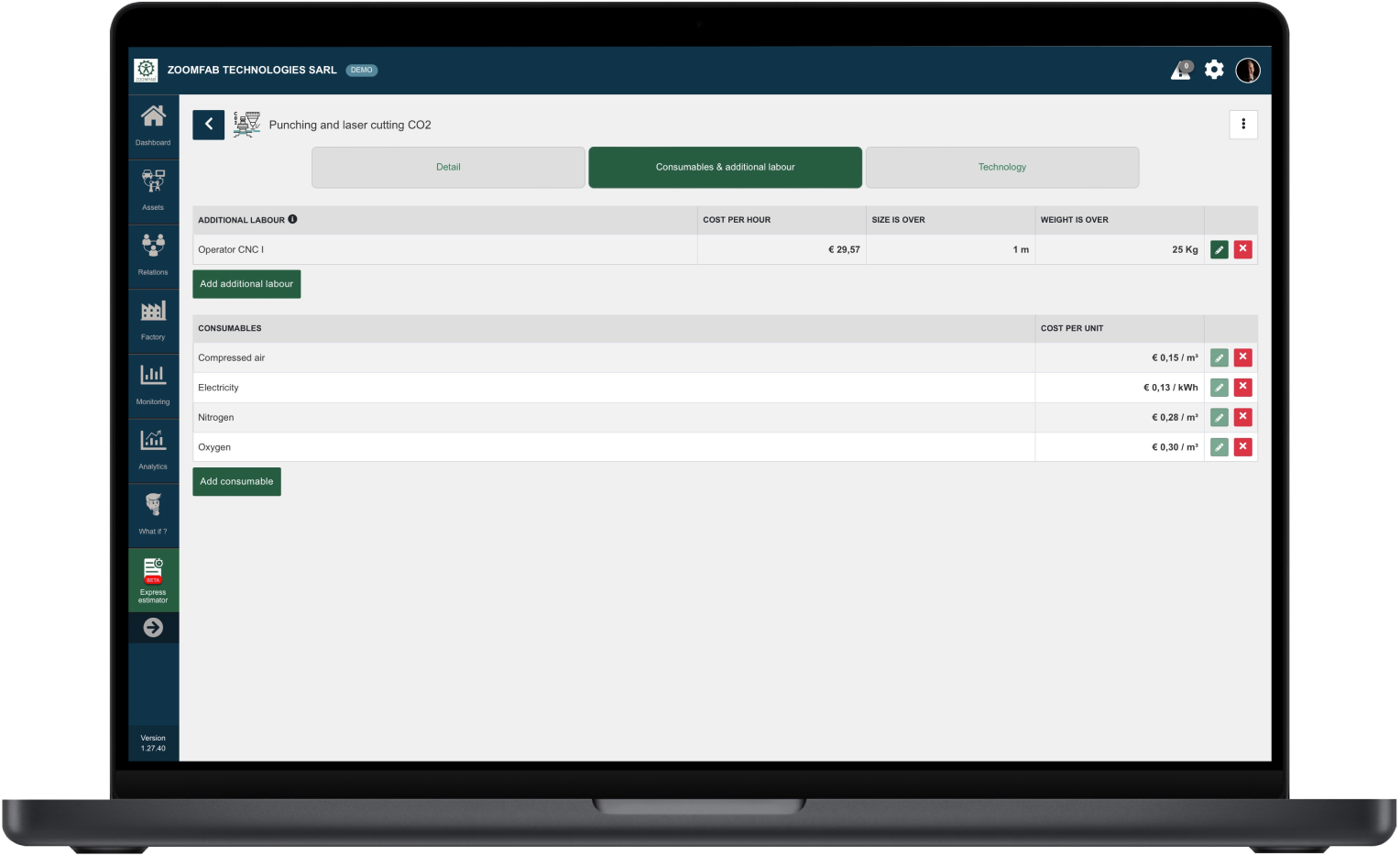 Sheet metal estimating and quoting software